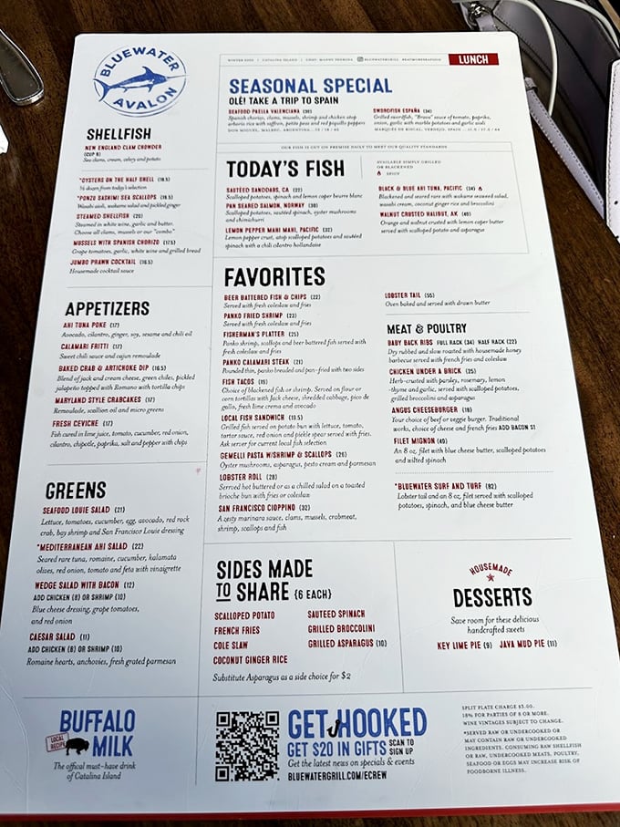 A menu that reads like love poetry for seafood enthusiasts. Decision paralysis has never been so delicious—or so justified.