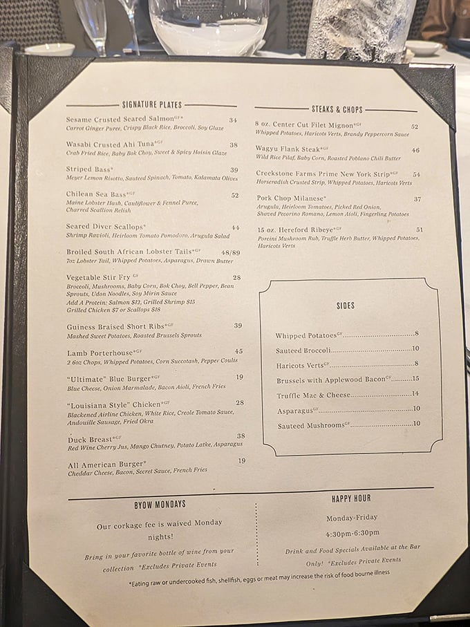 This menu isn't just a list of dishes—it's a roadmap to happiness. The "Ultimate Blue Burger" isn't just confident, it's justified.
