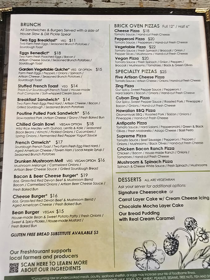 A menu that reads like poetry to hungry souls—notice that carrot cake hiding modestly at the bottom right.
