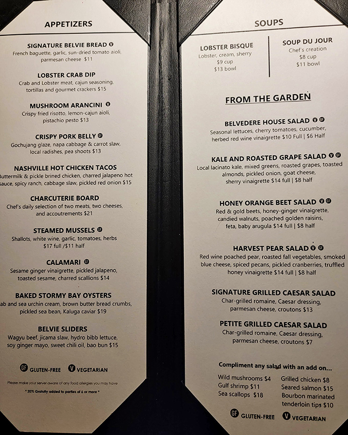 A menu that reads like a love letter to fine dining. Each description promises a flavor adventure worth embarking on.