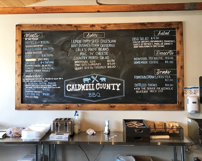 The chalkboard menu—barbecue's version of sacred text. Simple offerings with zero pretension tell you everything you need to know: they're focused on what matters.
