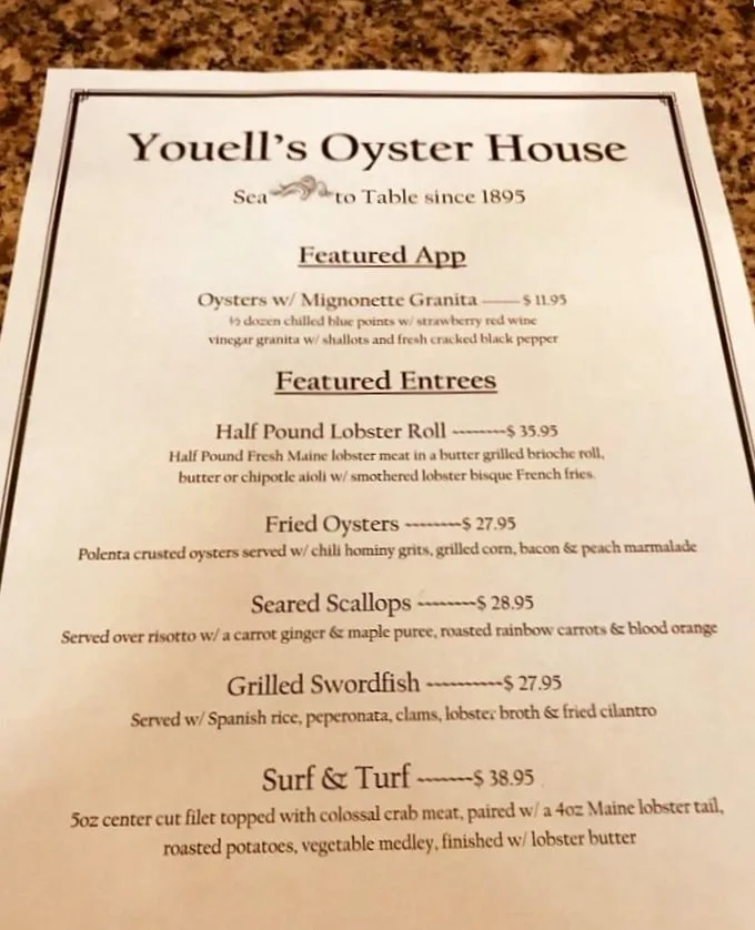 This menu reads like a love letter to the ocean, featuring everything from oysters to surf and turf.