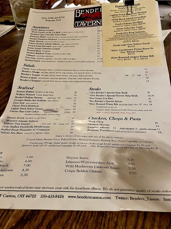 
This isn't just a menu—it's a roadmap to happiness. From prime rib to fresh seafood, Bender's offerings read like a love letter to classic American cuisine. 