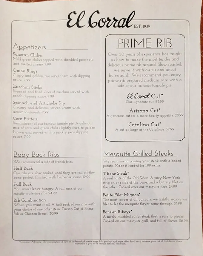 This isn't just a menu—it's a love letter to beef written in mesquite smoke and five decades of grilling wisdom.