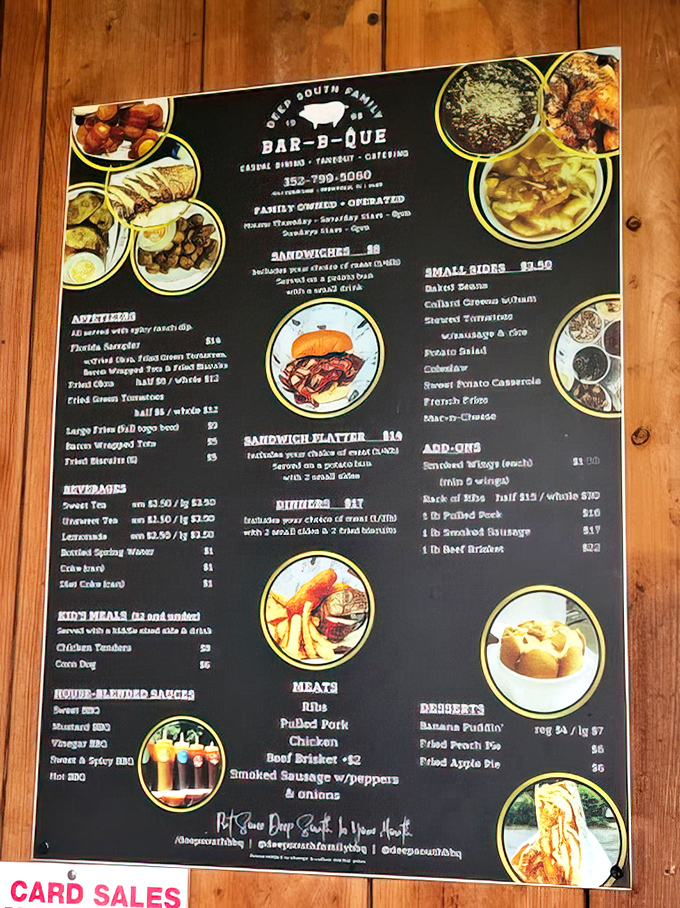 This isn't your typical restaurant menu – it's a roadmap to barbecue bliss in Brooksville.
