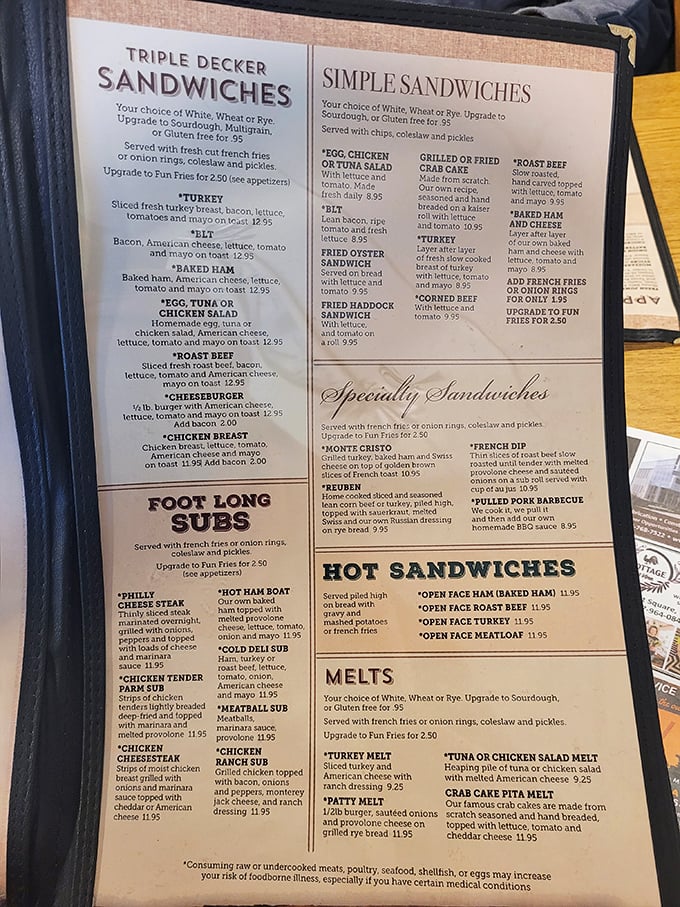 A menu that reads like a love letter to American classics. No molecular gastronomy here, just the promise of satisfaction.