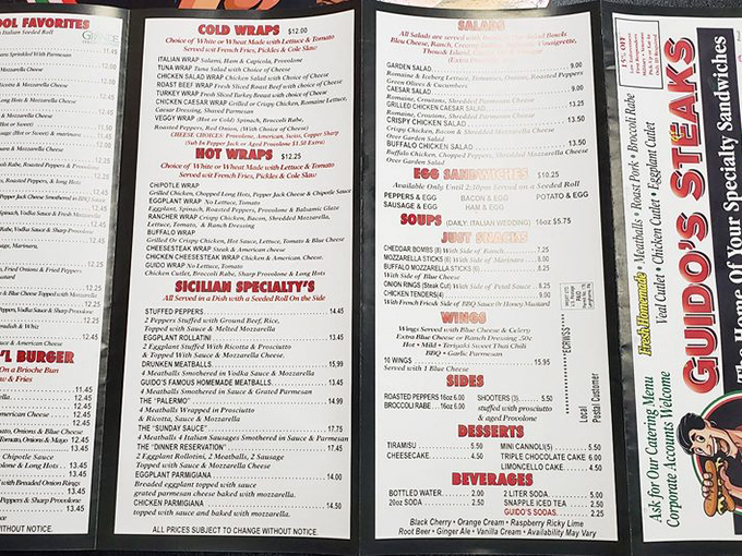 This menu isn't just a list of food—it's a roadmap to happiness. The "Sicilian Specialty's" section alone deserves its own zip code.