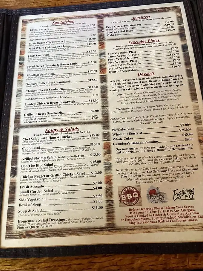 A menu that reads like a love letter to Southern cuisine—where decisions are tough and doggie bags are inevitable.