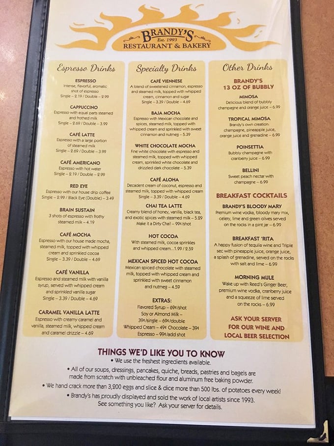 This isn't just a menu—it's a manifesto of morning possibilities. The "Brain Sustain" triple espresso might be necessary before tackling Humphreys Peak.
