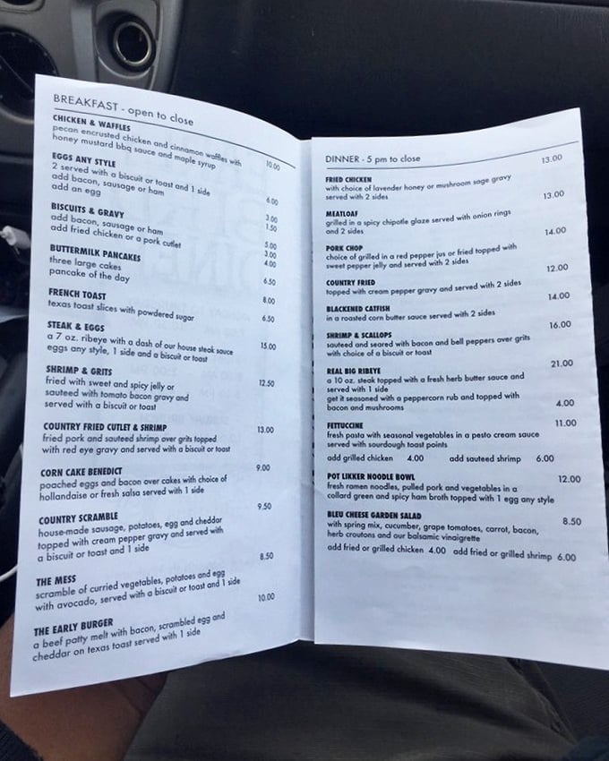 A menu that reads like a love letter to Southern cuisine. Each description promises comfort wrapped in calories—exactly what you want in a diner.