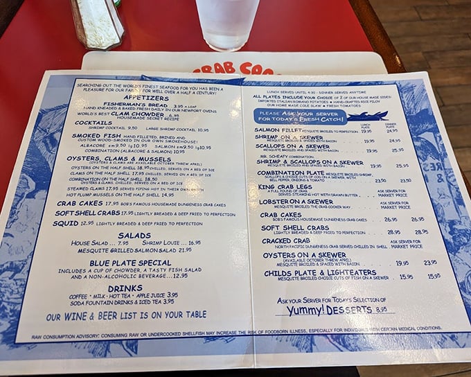 A menu that reads like poetry to seafood lovers—simple, straightforward, and promising ocean-fresh delights without unnecessary frills.