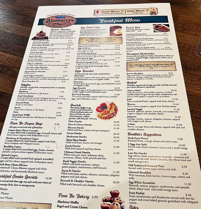 This menu isn't just reading material—it's a roadmap to breakfast nirvana with enough options to require multiple visits.