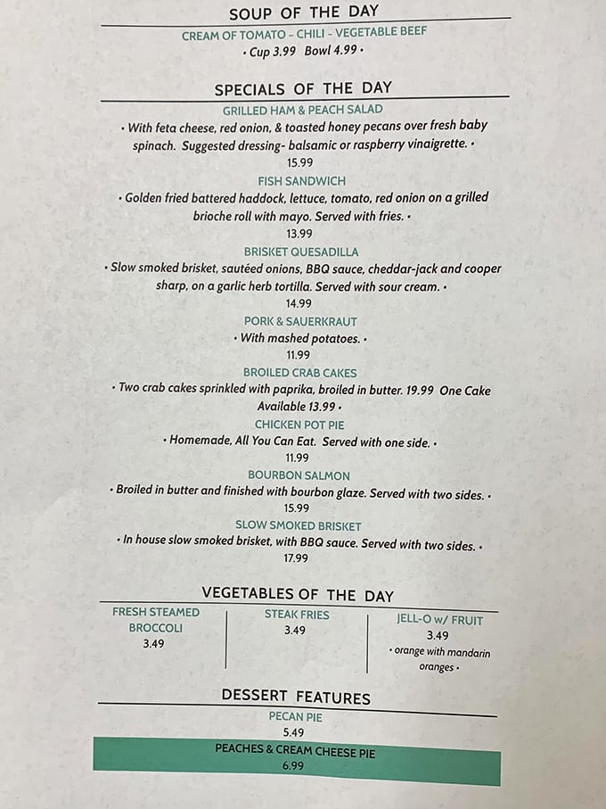 A menu that reads like a love letter to comfort food. The brisket quesadilla alone might be worth the drive. 