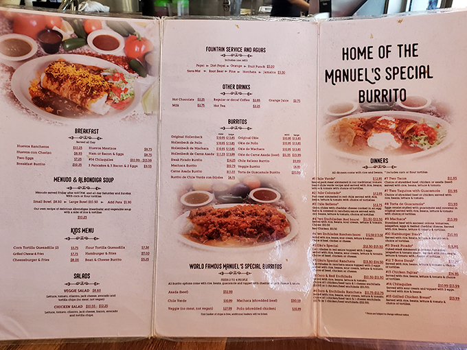 The menu at El Tepeyac doesn't just list food options—it presents a challenge. Notice the "Manuel's Special" getting its own dedicated page!