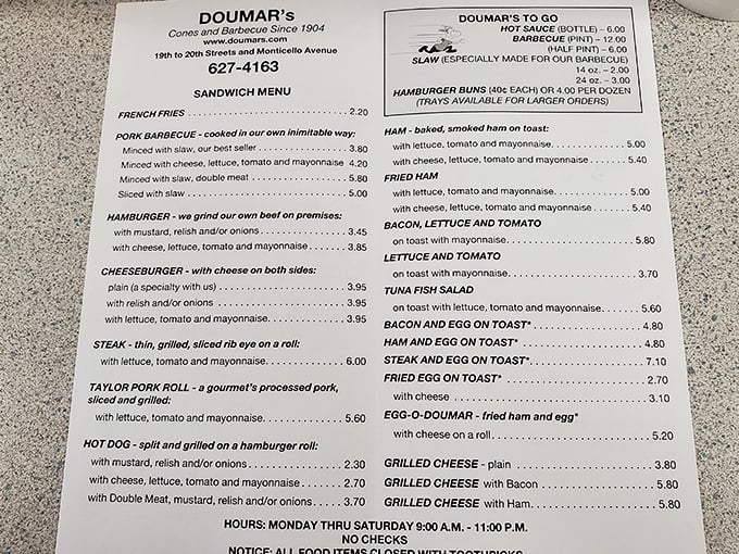 A menu that hasn't needed updating in decades because perfection doesn't require renovation. Simple, straightforward, and utterly mouthwatering.