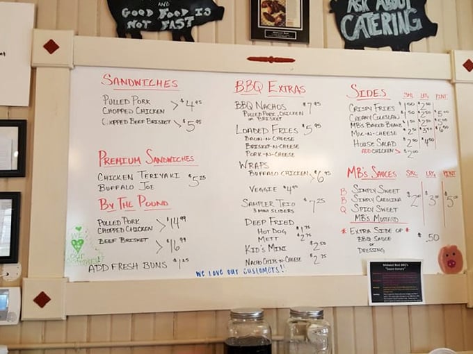 This handwritten menu board isn't just information—it's a roadmap to happiness. Each chalked item represents a different path to culinary bliss.