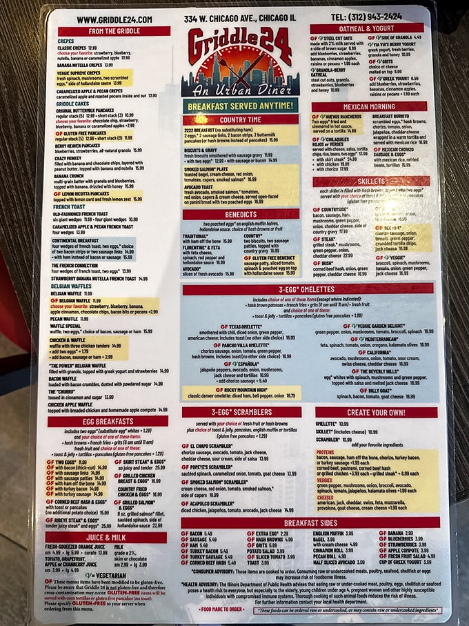 The menu at Griddle 24 reads like a love letter to breakfast, with enough options to require a strategy session before ordering.