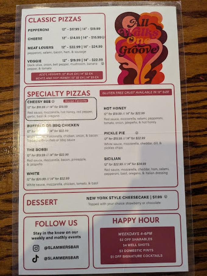 The menu reads like a love letter to pizza possibilities. From classic pepperoni to the adventurous "Pickle Pie," decisions have never been so delicious.
