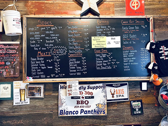 The chalkboard menu—a barbecue joint's declaration of intent—showcases smoked treasures that have made pilgrims out of day-trippers.