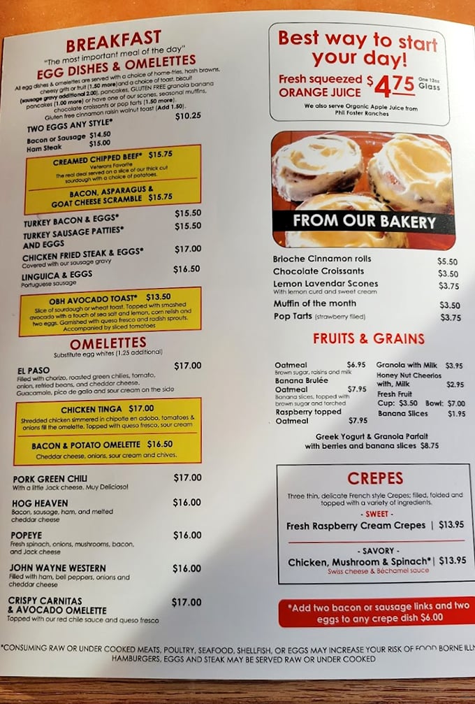 This isn't your typical diner menu – it's a breakfast bible filled with enough options to keep you coming back.