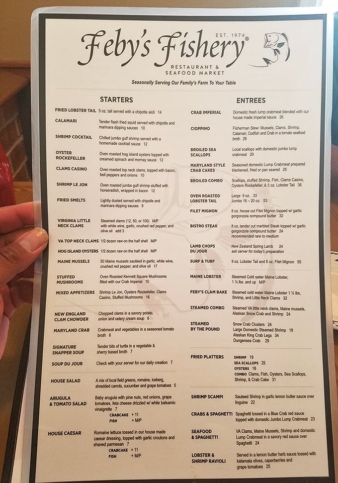 This menu isn't just a list—it's a maritime treasure map where X marks the spot for your next seafood obsession.