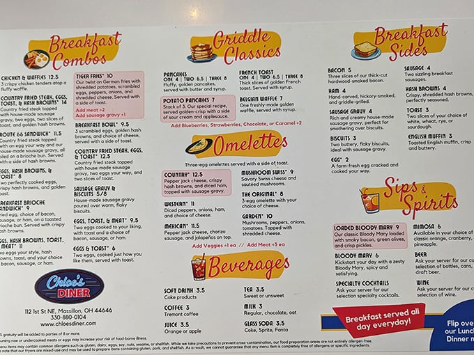 This menu isn't just a list of food – it's a roadmap to happiness with breakfast served all day, because civilization demands nothing less.