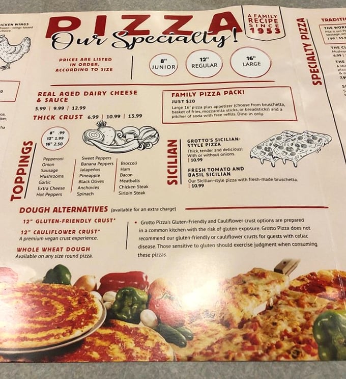 A menu that tells a story of pizza tradition. The "Family Style Since 1953" badge isn't just marketing—it's a promise kept for generations.