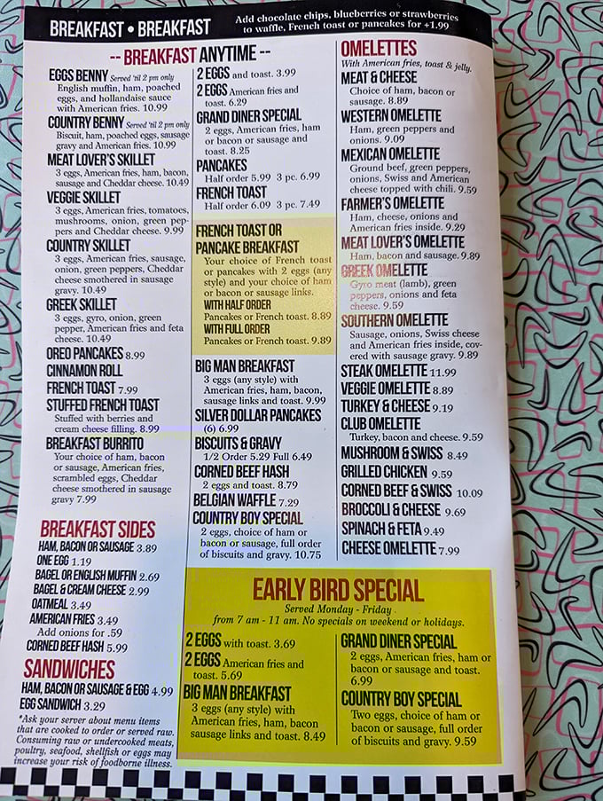 This menu isn't just a list of food—it's a roadmap to happiness. The "Big Man Breakfast" isn't just a meal, it's a commitment.