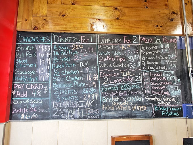 That chalkboard menu tells you everything you need to know—this place is about substance over style. Decisions, decisions!