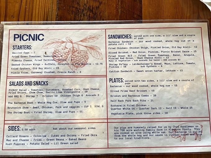 This menu isn't just a list - it's a love letter to Southern cuisine. Each item promises a different path to culinary bliss, like a Choose Your Own Adventure for grown-ups.
