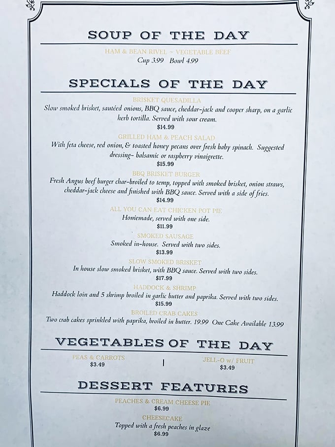 The menu reads like a love letter to comfort food—each special promising the kind of satisfaction that makes you plan your next visit.