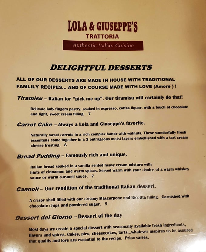 The dessert menu reads like love letters from Italy. "Made with love (Amore)" isn't just cute marketing – you can taste it in every bite.