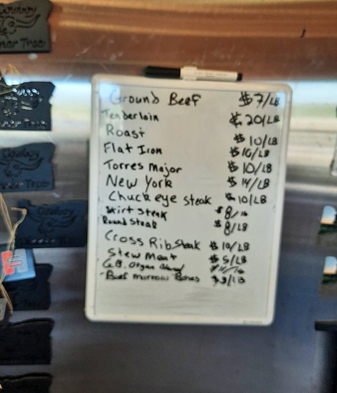 The world's most straightforward menu board. No fancy descriptions, no pretentious ingredients—just honest cuts of meat priced by the pound.