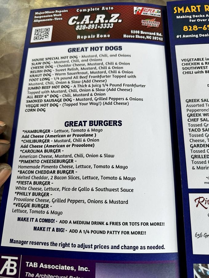 The menu reads like a love letter to American classics – each hot dog variation promising its own unique symphony of flavors.
