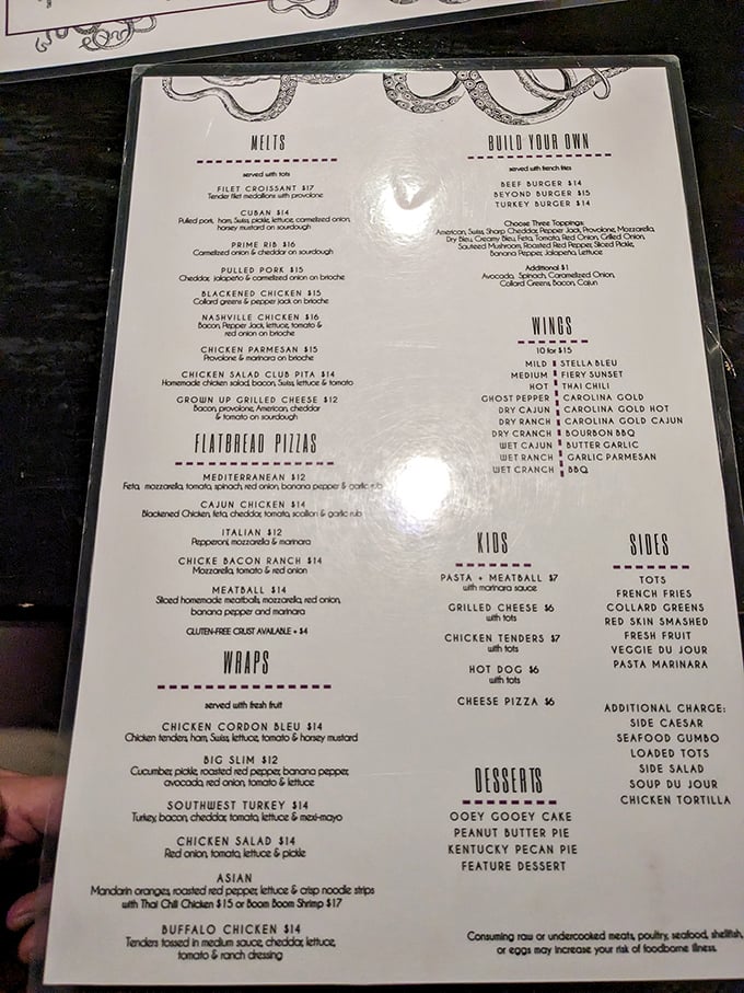 A menu that doesn't just list food—it promises adventures. Each item a potential memory waiting to be made in the heart of Erie.