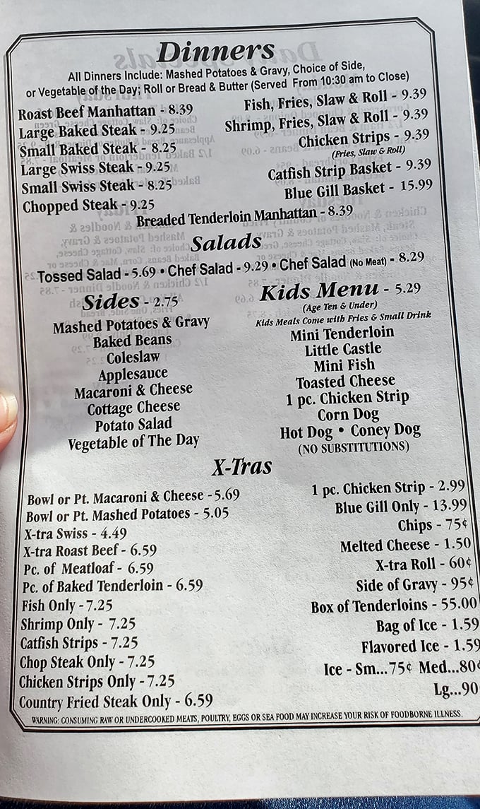 This menu isn't trying to impress you with fancy fonts or flowery descriptions—it's the culinary equivalent of "Here's what we do well. Take it or leave it." (Hint: Take it.)