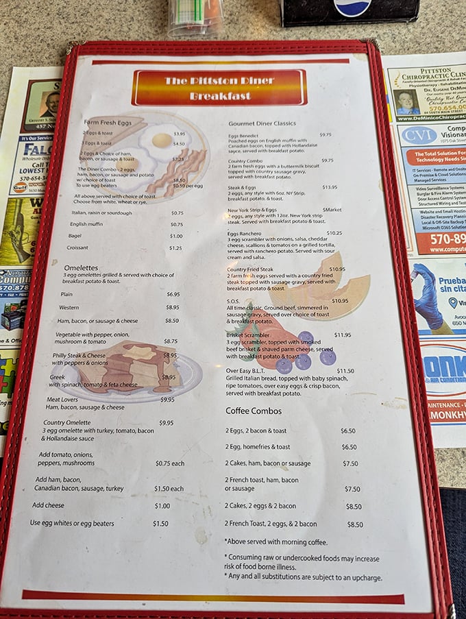 This menu isn't just a list of food—it's a roadmap to happiness with directions to everything from fluffy omelets to country combos.