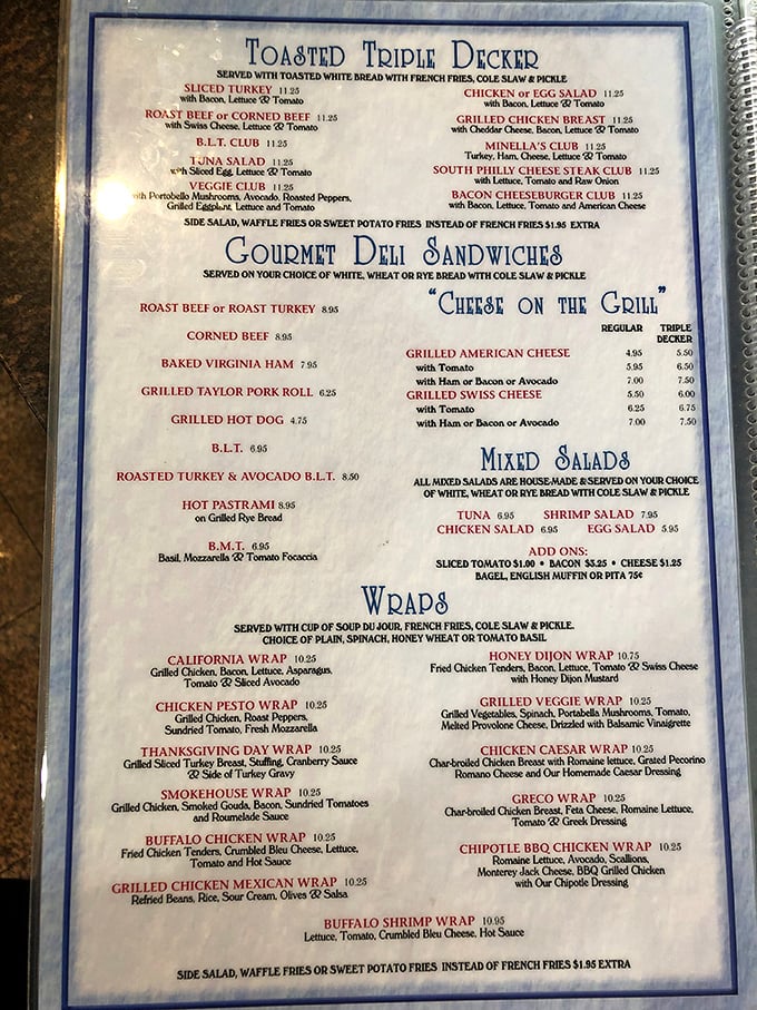 The menu reads like a love letter to American classics. Those triple-decker sandwiches aren't messing around—they're serious about satisfaction.
