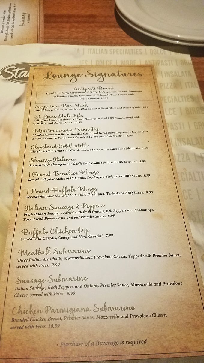 This menu isn't just a list of food—it's a roadmap to happiness. The Cleveland CAV-atelli with a slam dunk meatball? Pure genius.