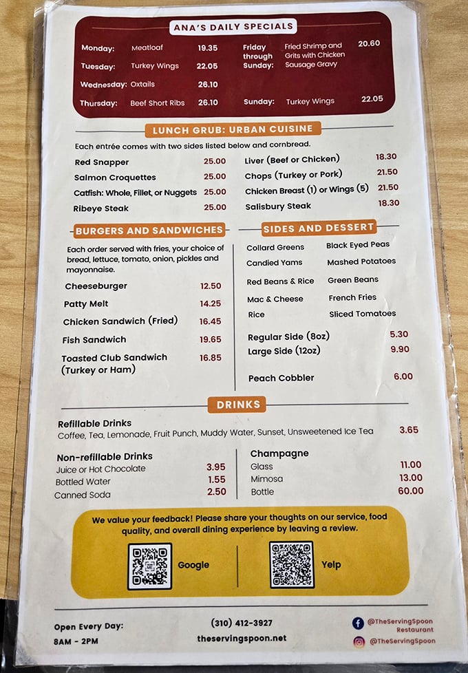 Ana's daily specials tell a delicious story - from meatloaf Mondays to fried shrimp Fridays, every day brings new temptations.