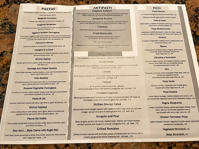A menu that reads like a love letter to Italian cuisine—each dish promising its own delicious story.