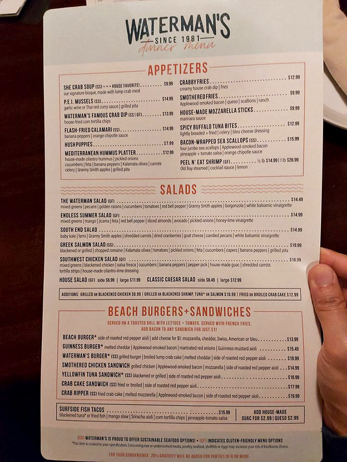 A menu that reads like a love letter to the Chesapeake Bay, with those legendary bacon-wrapped scallops front and center where they belong.