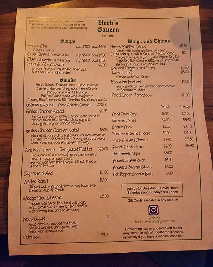 This menu isn't just a list of food—it's a roadmap to happiness. The extensive offerings prove Herb's isn't just a one-trick burger pony.