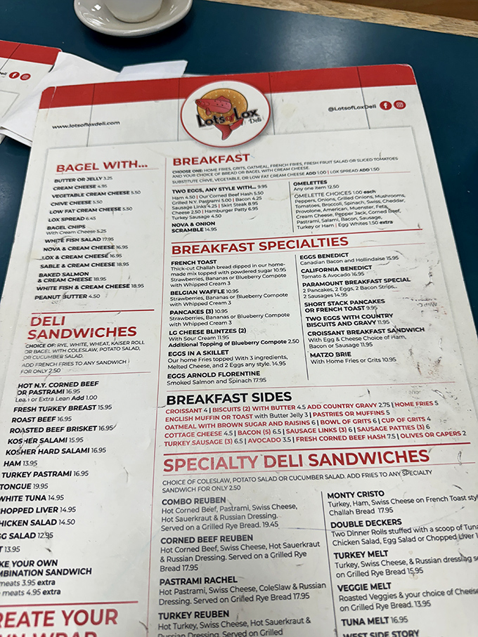 A menu that reads like a love letter to Jewish deli classics. Good luck choosing just one thing – decisiveness isn't typically served here.