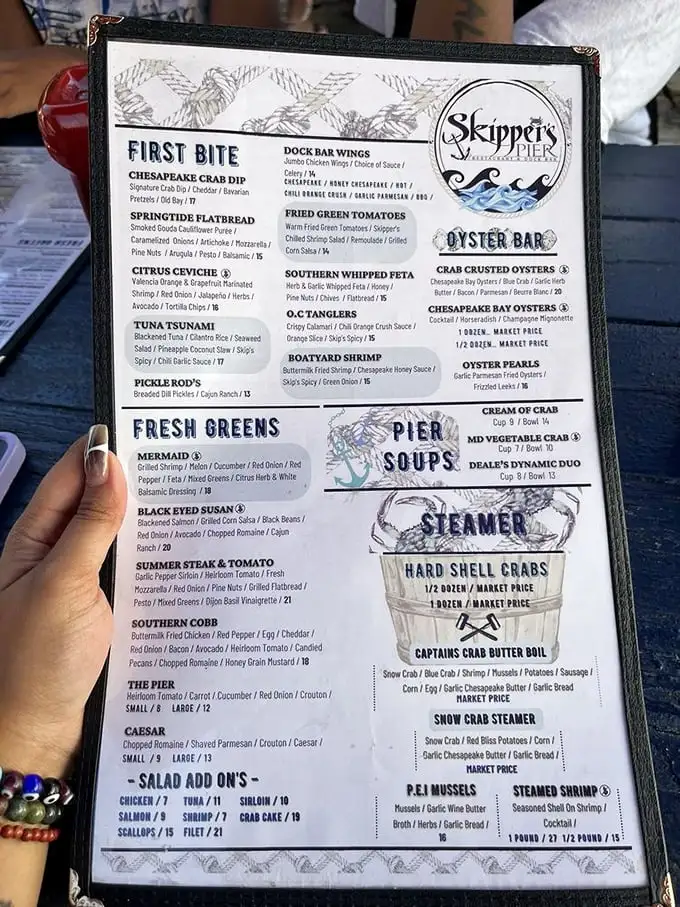 This menu isn't just a list—it's a treasure map to Chesapeake Bay delights. The "Tuna Tsunami" and "Captain's Crab Butter Boil" aren't just names, they're promises.