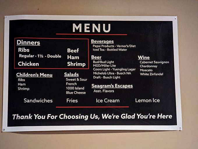 A menu board that speaks fluent comfort food – no translation needed for hungry souls.