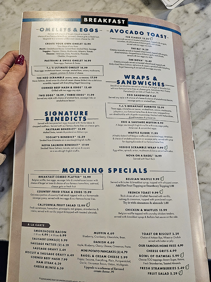 TooJay's breakfast menu reads like a love letter to morning indulgence—omelets, benedicts, and avocado toast that would make your bubbie proud.
