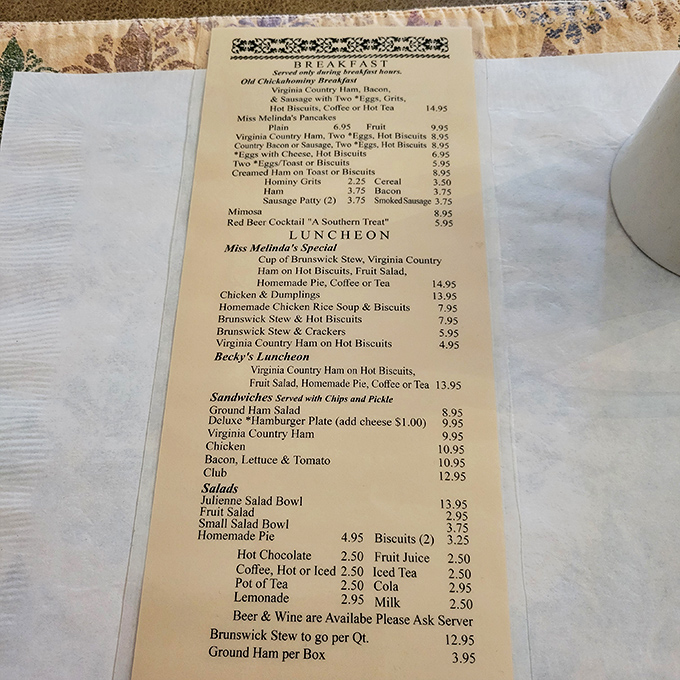 This isn't just a menu—it's a roadmap to Southern culinary bliss. Miss Melinda's Special might be the best relationship advice ever given.