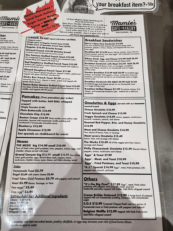 A menu that reads like a love letter to American breakfast classics. The real challenge isn't finding something good—it's narrowing down your choices to just one plate.