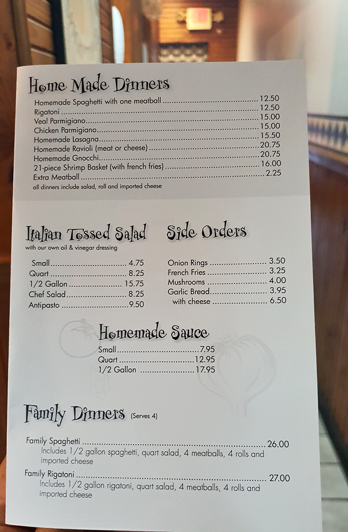 A menu that reads like a love letter to Italian-American classics. Each homemade option promises comfort that chain restaurants can only dream about.
